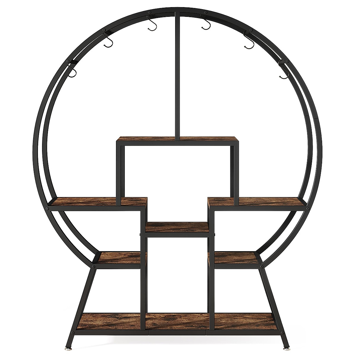 Tribesigns 65" Large Bookshelf Bookcase, Industrial Round Etagere Bookshelves with 7-Tier Storage Shelving, Open Display Shelves Wood Plant Stand for Living Room, Bedroom, Home Office