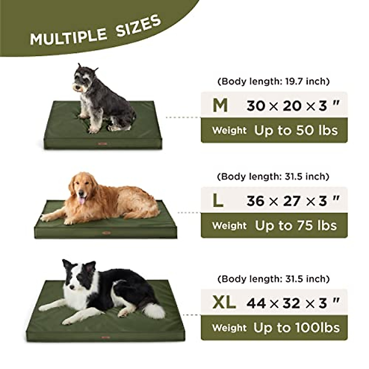 Lesure Outdoor Water-Resistant Dog Beds for Large Dogs - Dog Bed Washable with Oxford Fabric Surface, Large Orthopedic Foam Pet Bed with Removable and Durable Cover, Machine Washable