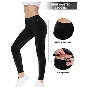 COZZIPLUS Women Velvet Legging- Tummy Control Buttery Soft High Waisted Velour Stretchy Legging (Black, L)