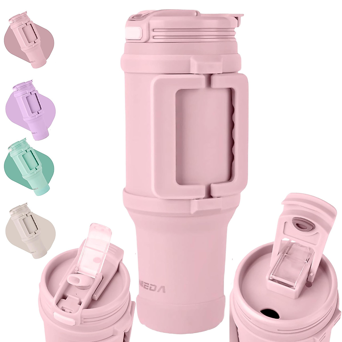 MEDA 40 oz Tumbler with Foldable Handle – Insulated, Reusable Stainless Steel Travel Coffee Mug – Perfect for Travel, Water, Iced Tea, Coffee – Ideal Easter Gift (Peach)