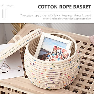 Cabilock Rope Storage Basket Countertop Baskets Woven Storage Basket Laundry Hamper Storage Baskets for Organizing Round Basket with Lid Sundries Organizer Shelf To Weave Rattan Cotton Rope