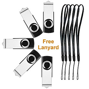 8GB USB Flash Drive 5 Pack, Pnstaw USB 2.0 Memory Sticks Thumb Drives Pen Drives Jump Drive with 5 Lanyards for Data Storage, File Sharing, Black (8GB, Black)