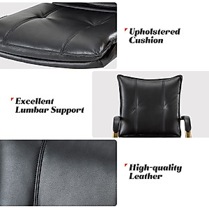 HULALA HOME Faux Leather Home Office Desk Chair, Adjustable Swivel Computer Chair with Golden Legs and Arms, Comfy Upholstered Task Chair, Black