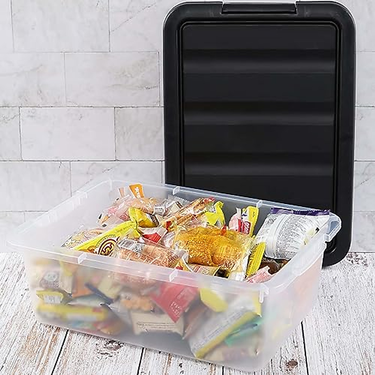 Farmoon 4 Pack 14 Quart Flat Storage Box, Plastic Latching Bin with Lid