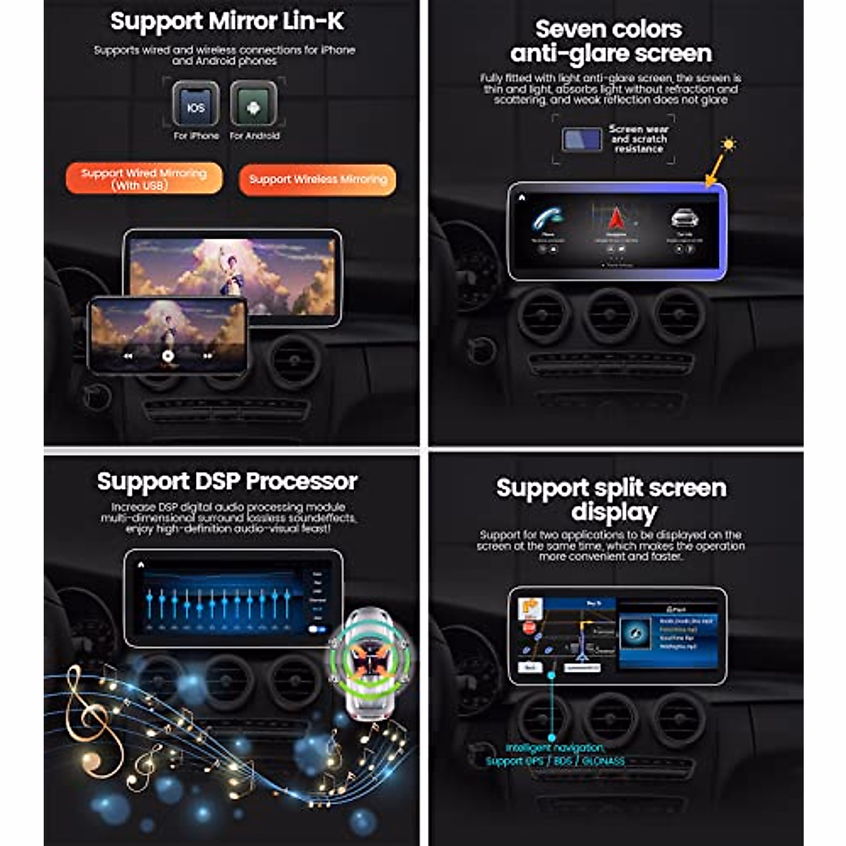 Android 12 Double Din Stereo Car GPS Multimedia Radio for Mercedes-Benz C-Class W205 GLC V-Class Car Stereo Head Unit Support 4G WiFi Bluetooth SWC Carplay,Qualcomm 450 4+64GB 12.5 inch