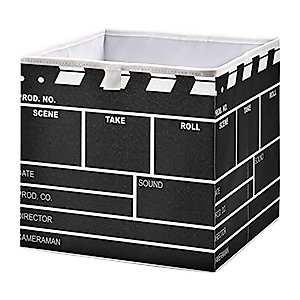 DOMIKING Film Clap Board Storage Bins for Closet Shelves Bedroom Foldable Fabric Storage Basket with Sturdy Handle Organization Baskets Cubes 11 Inch