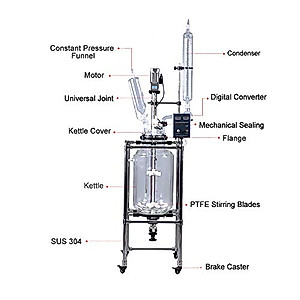 HNZXIB Double-Layer Cylindrical 50L Glass Jacket Type Reactor Chemical Reaction Unit