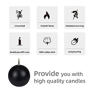 Zest Candle 6-Piece Ball Candles, 3-Inch, Black