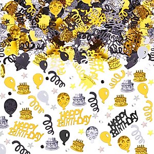 4000 Pieces Black Gold Silver Birthday Confetti Party Decoration Happy Birthday Cake Balloon Metallic Foil Table Confetti Scatter Party Decorations for Birthday Wedding Anniversary Baby Shower Party S
