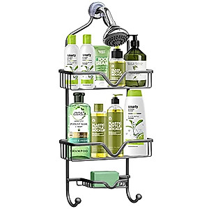 Lucalda Shower Caddy, Shower Caddy over Shower Head Bathroom Shower Hanging Caddy Aluminum, Hanging Shower Organizer over the Head Shower Rack, 2 Hooks Soap Shelf Gray, 25.2" × 10.6" × 4.3"