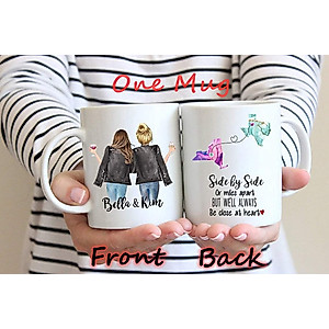 Custom Long Distance Friendship Mug, Side by Side or Miles Apart Coffee Mug, Personalized Going Away Gift for Sister, Best Friend, Choose Names & States, 11 or 15 oz