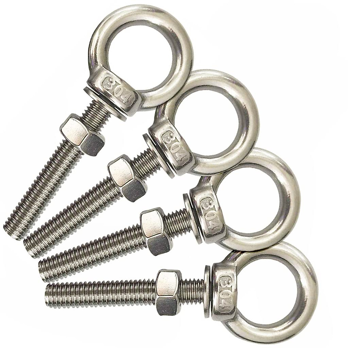 HYXXYY Shoulder Eye Bolt, M10 304 Stainless Steel Eye Bolts 3/8"x2.75" Eye Bolts Heavy Duty Screw Bolt with Washer and Nuts Set Muti-Function for Indoor Outdoor, 10mm x 70mm, 4 Pack