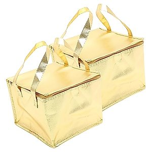 ULTECHNOVO Delivery Bag 2pcs Insulated Tote Insulated for Food Portable Cooler Collapsible Picnic Basket Cake Delivery Cake Cooler Pizza Thermal Aluminum Golden Hot Food Fold