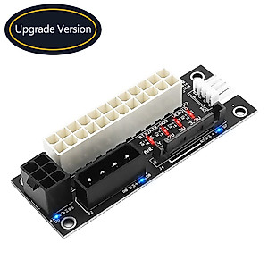 ADD2PSU Power Supply Connector 4 in 1 Molex 4Pin/SATA/ATX 6Pin/4Pin Dual PSU Multiple Power Supply Adapter, Synchronous Power Board, Add 2PSU with Power LED (Black)