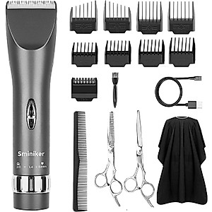 Sminiker Professional Hair Clippers Cordless Barber Shavers Rechargeable Hair Cutting Kit with 1 Hairdressing Cape 2 Scissors 9 Comb Guides