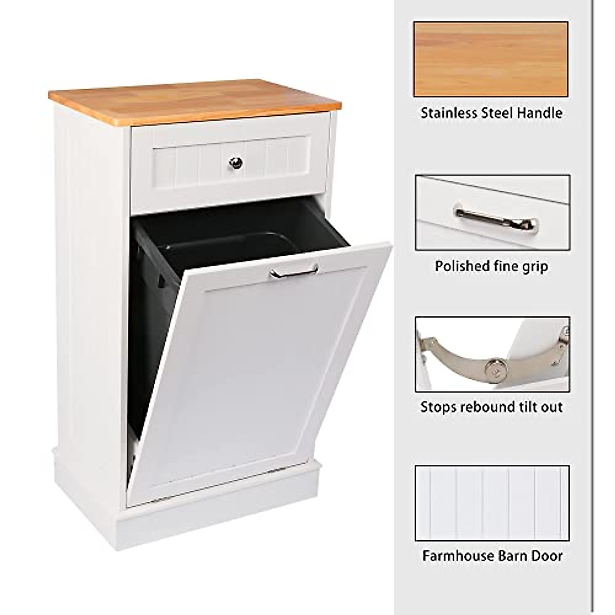 TOLEAD Tilt Out Trash Cabinet Free Standing 10 Gallon Recycling Trash Can Cabinet for Farmhouse Kitchen,Living Room, Dining Room, White