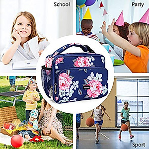 Amersun Kids Lunch Bag, Insulated School Lunch Bag with Padded Liner Keeps Food Warm Cold Longer Time,Thermal Travel Office Lunch Cooler for Teen Girls-2 Pocket,Blue Rose
