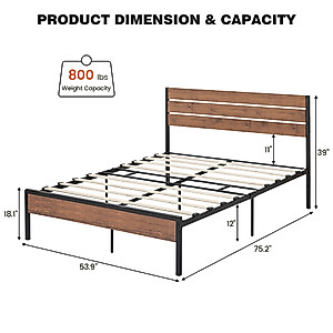 GarveeHome Full Size Bed Frame with Wood Headboard, Strong Wood Slats Support, Under Bed Storage, Noise-Free, No Box Spring Needed