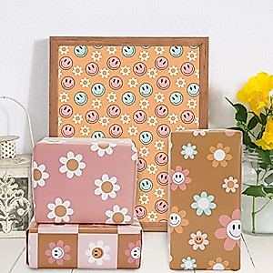 Whaline 12 Sheet Retro Boho Wrapping Paper Folded Flat Boho Floral Gift Wrap Art Paper for Birthday Wedding Baby Shower DIY Crafts Gift Packing Supplies, 19.7 x 27.6 Inch, 6 Design