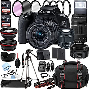 250D (Rebel SL3) DSLR Camera w/EF-S 18-55mm F/4-5.6 is STM Zoom Lens + 75-300mm F/4-5.6 III Lens + EF 50mm f/1.8 STM Lens + 128GB Memory + Case + Tripod + Filters (40pc Bundle)