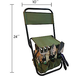 Garden Tool Set Organizer | Garden Seat Folding Stool Gardening Chair Kneeler with Backing | Gardener Bag | Gardening Tools Set | Top Gardening Gifts for Mom and Dad Includes Aluminum Tools