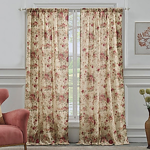 Greenland Home Antique Rose 100% Cotton Curtain Panel Pair, 42 W x 84 L Inches Each, Set of 2 - Ecru
