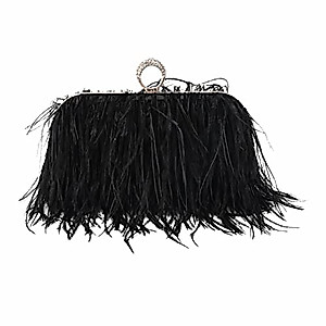 LUPBOK Clutch Purse for Women Feather Clutch Evening Bags Shoulder Crossbody Bag Wedding Party Handbag,Black