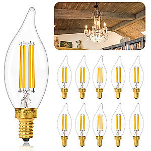 Sheetea LED Candelabra Bulbs 60 Watt Equivalent, E12 LED Bulbs Dimmable Chandelier Light Bulbs, Soft Warm White Light Bulbs 2700K Candelabra Base, 6W 600LM Flame Tip CA10 Candle Light Bulbs, 10-Pack