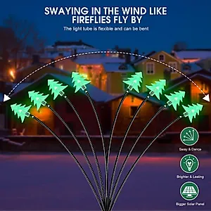 Solar Garden Tree Lights Outdoor Pathway Stake Lights, Christmas Swaying Lights Solar Tree Firefly Lights Waterproof for Yard Porch Graveyard Decor (2Pack)