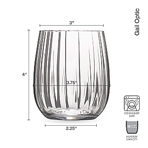 Mikasa Gail Optic Set of 4 Double Old Fashioned Stemless Glasses, 16-Ounce, Clear