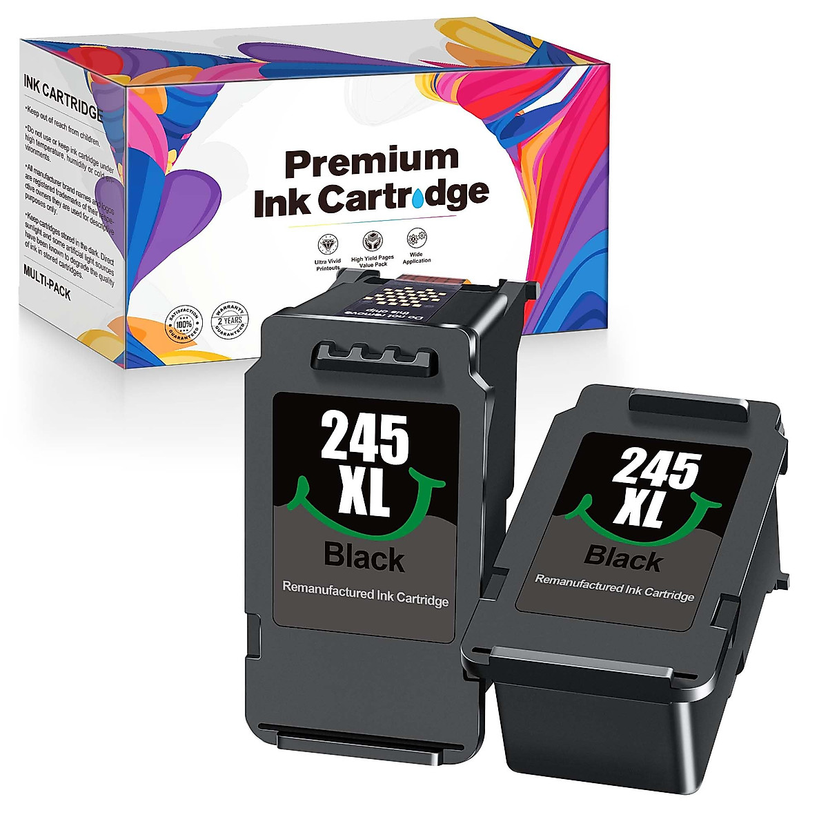 245XL Ink Cartridge High Yield Replacement for Canon Ink 245XL PG-245XL PG 245 Use with PIXMA MX492 MX490 MG2522 MG2920 MG2420 MG2520 MG2922 TS3100 TS3122 TS3320 TR4520 TR4522 Printers, 2 Black