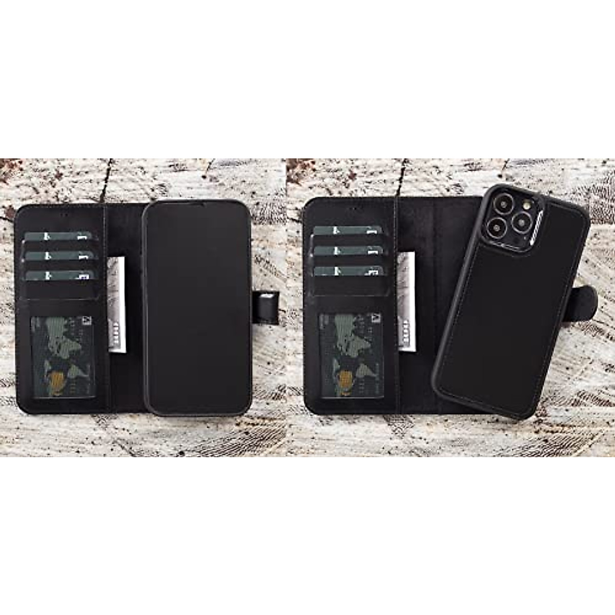 VENOULT Compatible with iPhone 14 Plus Wallet Case for Man or Women, 14 Pro / 14 Pro MAX / 13 MAX Full Grain Genuine Leather Detachable, Compatible Magsafe Wireless Charging and Car Mount, HANDMADE