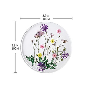 Drink Coasters Flower Cup Mat-Epoxy Resin Coasters with Colorful Natural Floral Reusable Round Kitchen Utensils for Dining Cups (Set of 4) (4, BD0001)