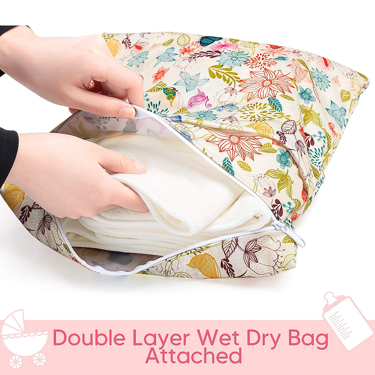 Damero 5-Layer Reusable Diapers Baby Inserts, 12PCS Cloth Diaper Inserts with an Extra Storage Bag