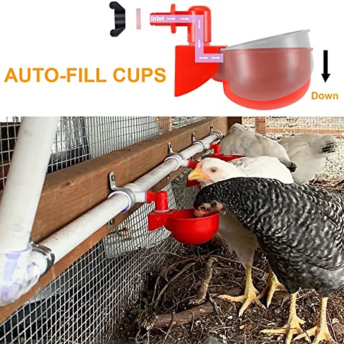 6 Chicken Water Cups and 6 Chicken Waterer Nipples with Drill Bit,Chicken Water Feeder Set,Automatic Filling Poultry Drinking Bowl for Chicken Duck Turkey Geese Quail