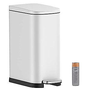 BETHEBEST 10 Liter/ 2.6 Gallon Small Trash Can with Lid,Rectangular Foot Pedal Trash Bin with Removable Inner Bucket for Bathroom,Bedroom,Office(White)