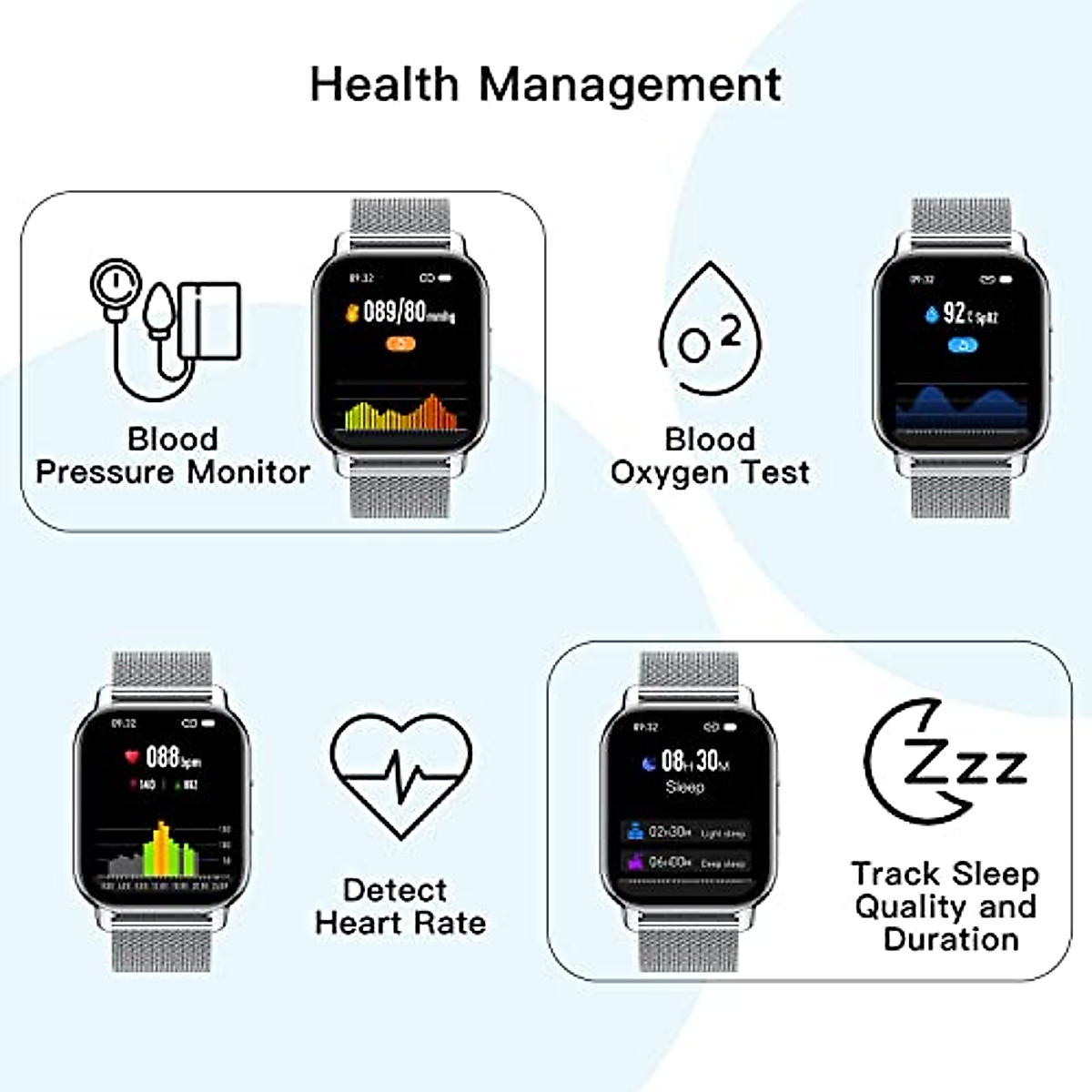 Popglory Smart Watch Call Receive/Dial, 1.85'' Smartwatch with AI Voice Control, Blood Pressure/SpO2/Heart Rate Monitor, Fitness Tracker Watch with 2 Straps for Men & Women iOS & Android Phones