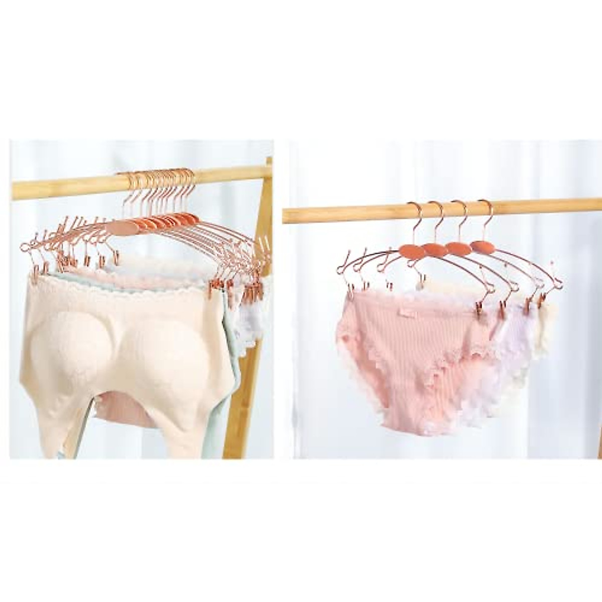 LOVENJOY Clothes Hooks Hangers Rack Metal Alloy Rose Gold for Underwear Bra Pants with Non Slip Clips for Laundry Lingerie Shop Display, 2 Pcs