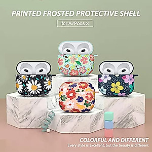 Cute Flower Case Compatible for AirPods 3 (2021) Cover with Keychain Floral Design Skin Soft Silicone Shockproof Protective Case for Airpods 3rd Generation Women Girls-Flower Blue