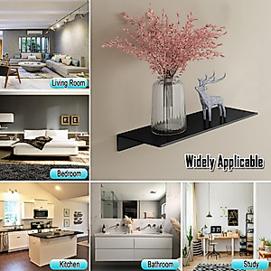 HNVNER Metal Floating Shelves Set of 2, Length 30CM, Black Wall Shelf for Bathroom, Display Shelves for Wall Decorative for Living Room, Bedroom, Hallway, Office