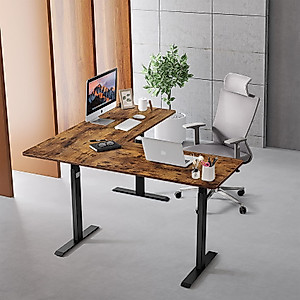 UNICOO – L Shaped Crank Height Adjustable Standing Desk, Sit to Stand up Corner Desk, L-Shaped Standing Workstation (Black Frame/Rustic Brown Top- L Shape Crank)