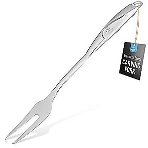 Zulay 14 Inch Carving Fork For Meat - Stainless Steel Meat Fork Carving With Comfortable Handle - One Piece Serving Fork Utensil For Chicken, Steak, Turkey, and More