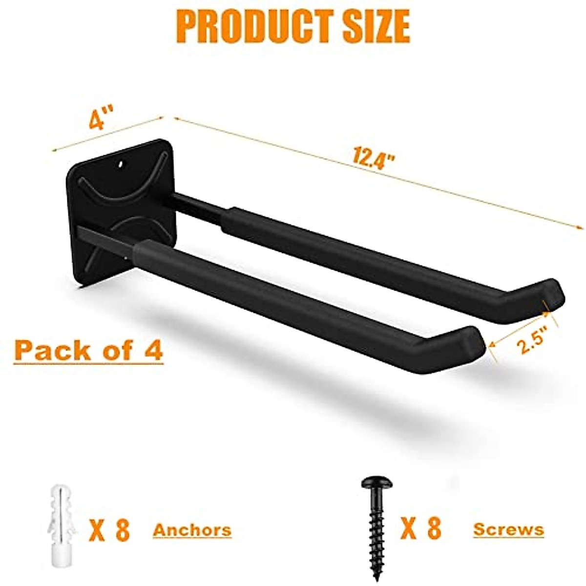 TORACK 4 Pack Garage Storage System Hooks, Heavy Duty Wall Mount Tool Organizer, Chair Hanger Garage Storage Utility Hooks for Car Tires, Ladders, Chairs, Strollers, Power Tools, Garden Tools