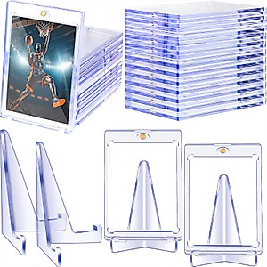 Chinco 20 Pieces Magnetic Card Holders Card Cares with 10 Packs Clear Acrylic Stands 35 Pt Clear Trading Cards Cases Protectors for Sports Card Baseball Card Basketball Card Trading and Display