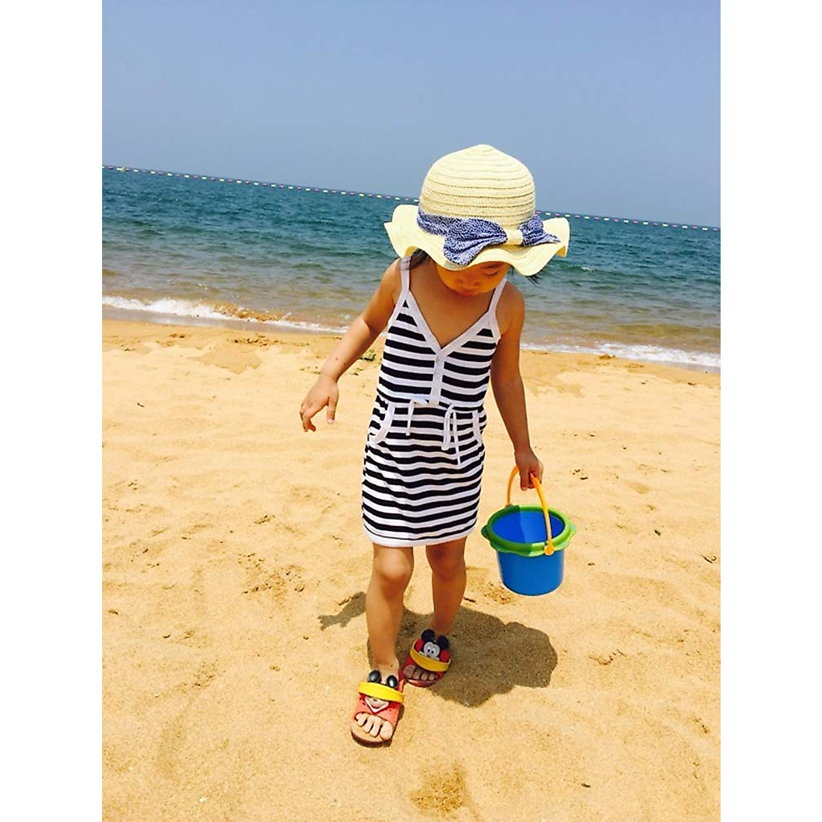 Spring/Summer Cotton Baby Girls 's Outdoor Bowknot Sun Hat/Beach Hat (18.5 in(47 cm)/6-12 Months, Straw hat)