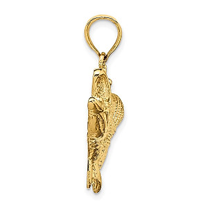 14K Yellow Gold Open Mouth Bass Fish Charm Pendant
