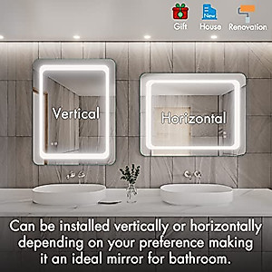 LIMORELI LED Bathroom Mirror, Oblong Frameless Wall Mounted Mirror, Anti-Fog and Explosion-Proof, Large Vertical or Horizontal Makeup Mirror for Vanity Room, 24X30 Inch