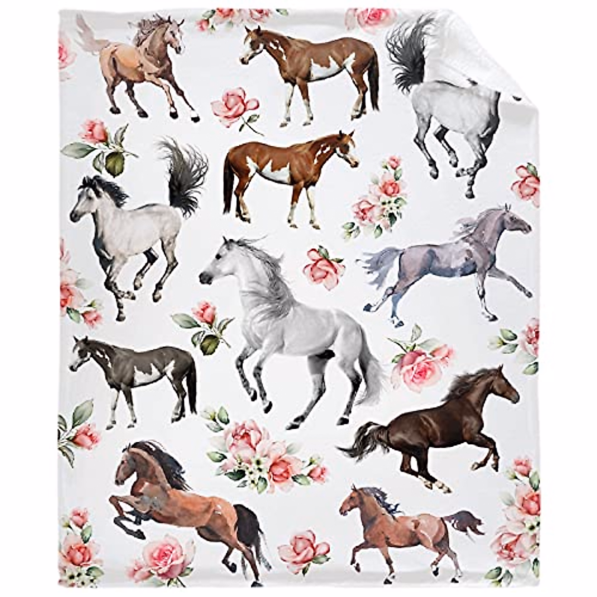 Horse Rose Throw Blanket Soft Flannel Fleece Velvet Plush Personalized Throws Fuzzy Warm Cozy Soft Bedding Blankets Anti-Pilling Pets 40"x30"