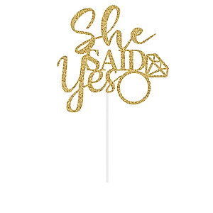 Glitter She Said Yes Cake Topper - Mr & Mrs Wedding Shower Sign, Wedding Engagement Bridal Shower Party Decorations Gold