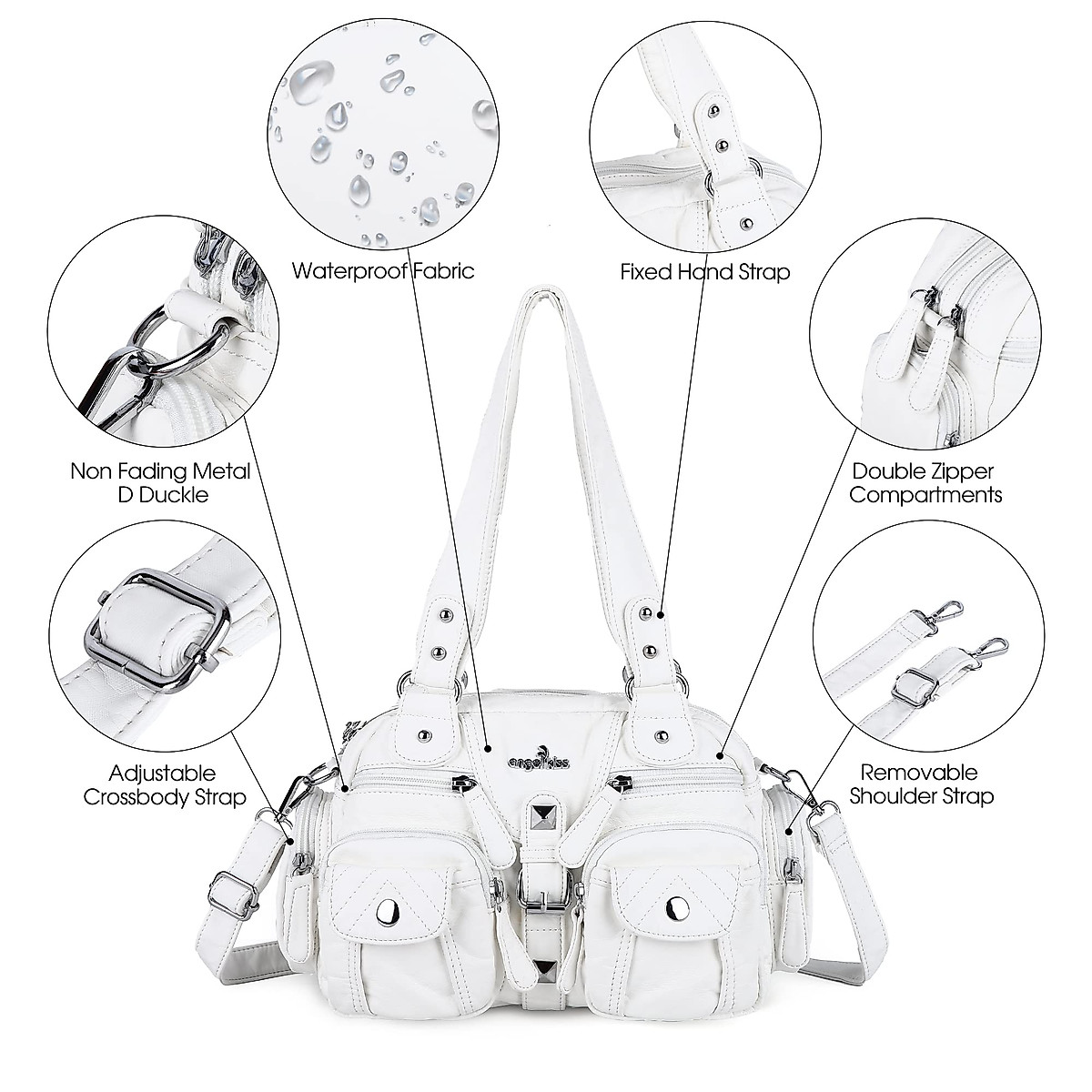 Angel Kiss Hobo Crossbody Purses for Women Shoulder Bag Multipocket Soft Hobo Purses Removable Strap Leather Handbags